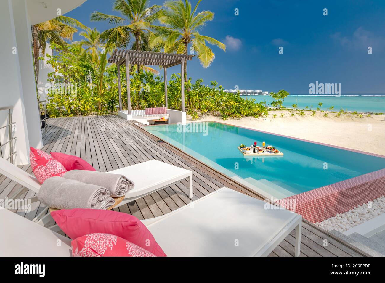 Breakfast swimming pool, floating breakfast luxurious tropical resort ...