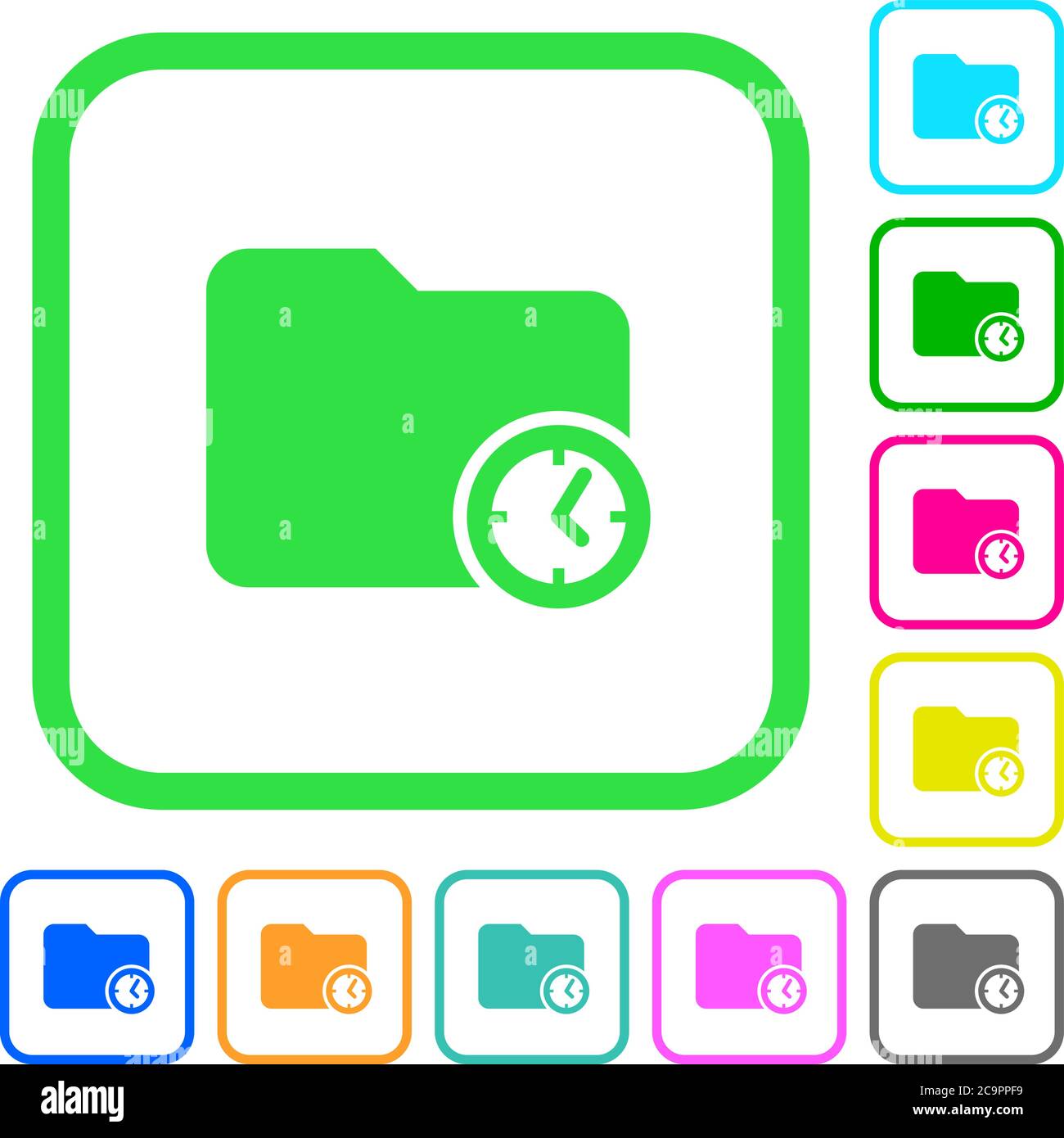 Directory creation time vivid colored flat icons in curved borders on ...