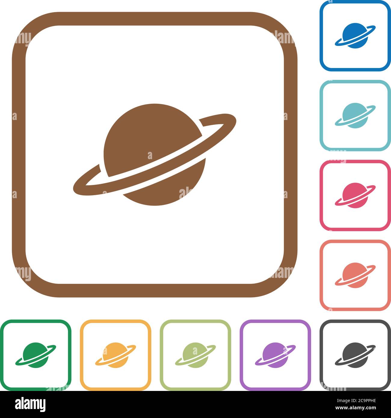 Planet simple icons in color rounded square frames on white background ...