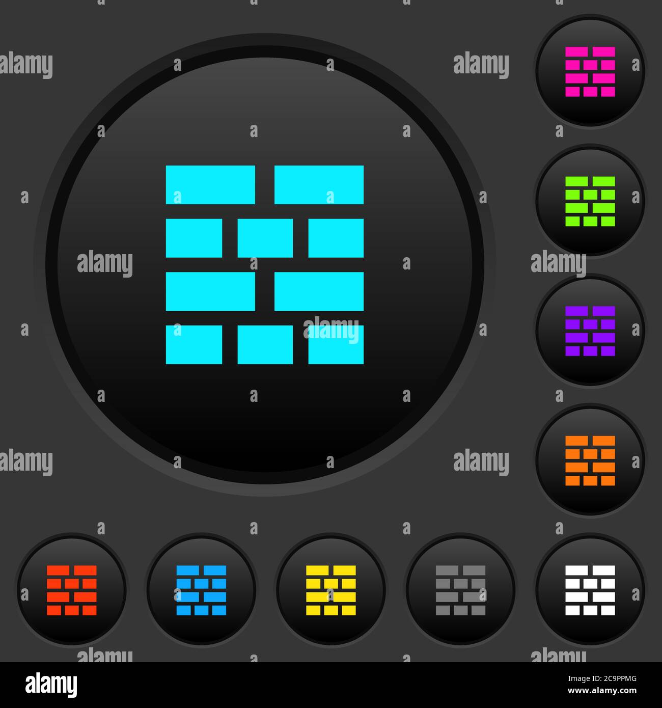 Brick wall dark push buttons with vivid color icons on dark grey background Stock Vector Image ...