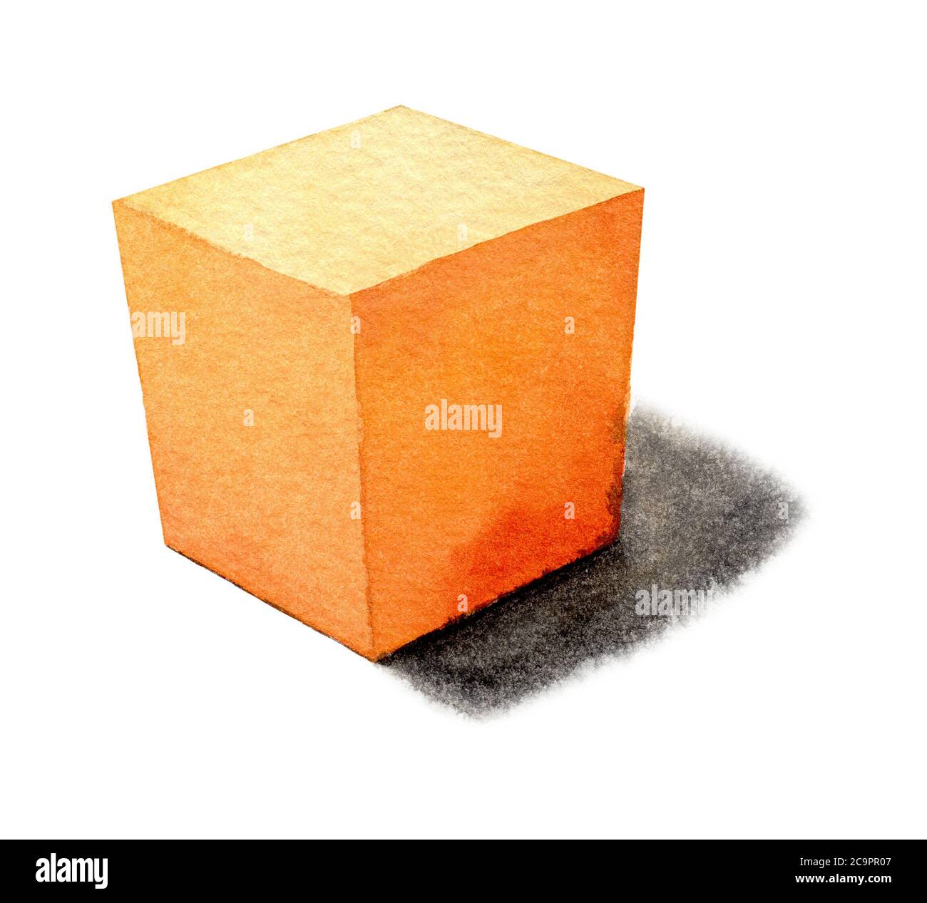 orange cube - light from the left, basic geometric shapes with dramatic ...