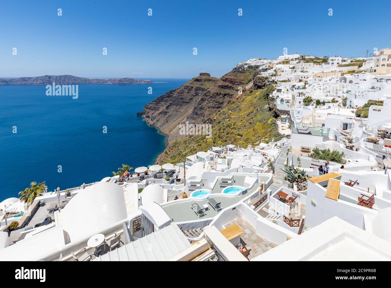 Beautiful panoramic view of picturesque town in Santorini, caldera and ...