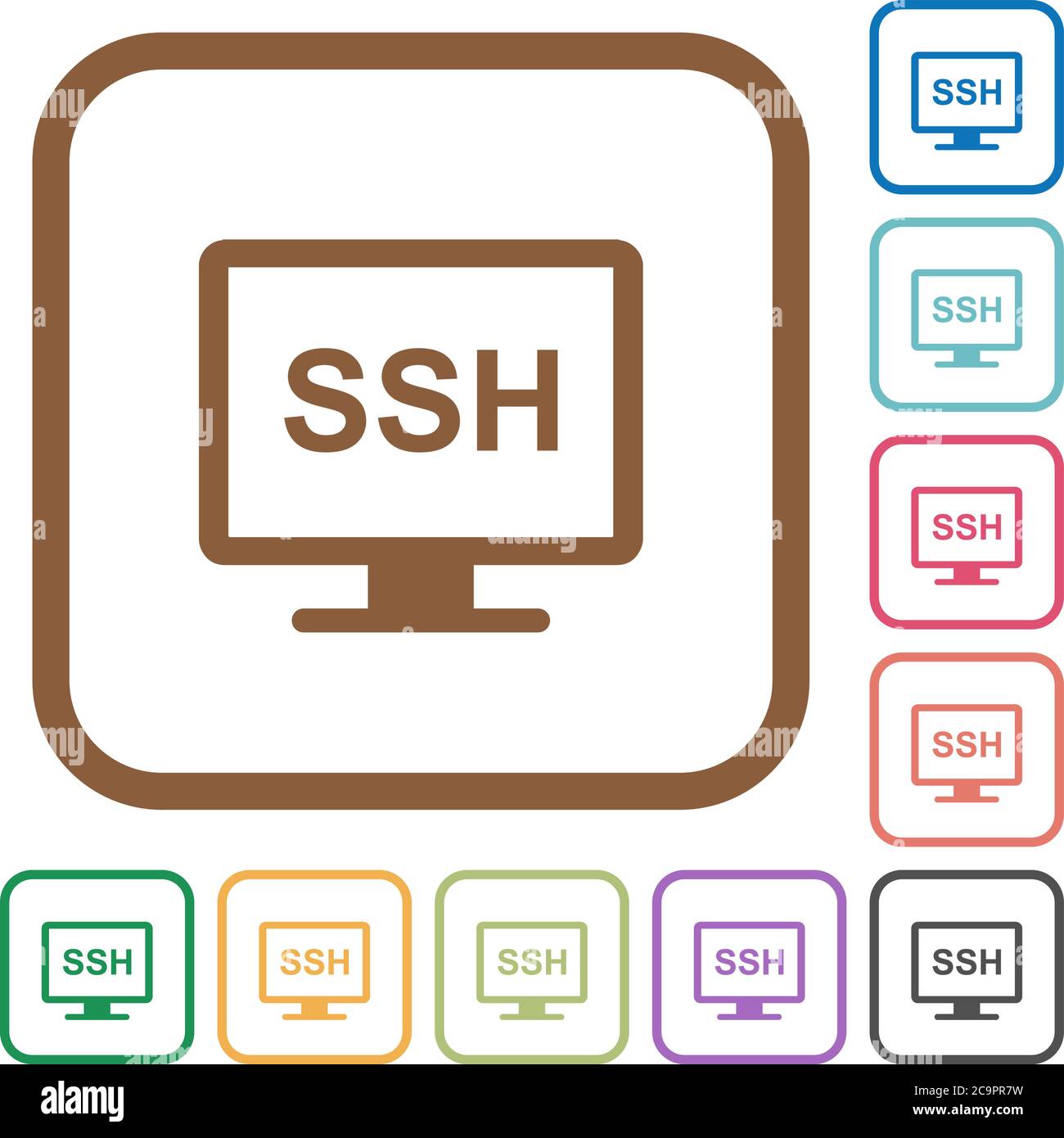 SSH terminal simple icons in color rounded square frames on white background Stock Vector Image ...