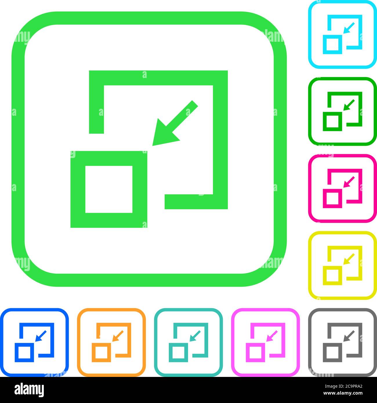 Shrink window vivid colored flat icons in curved borders on white ...