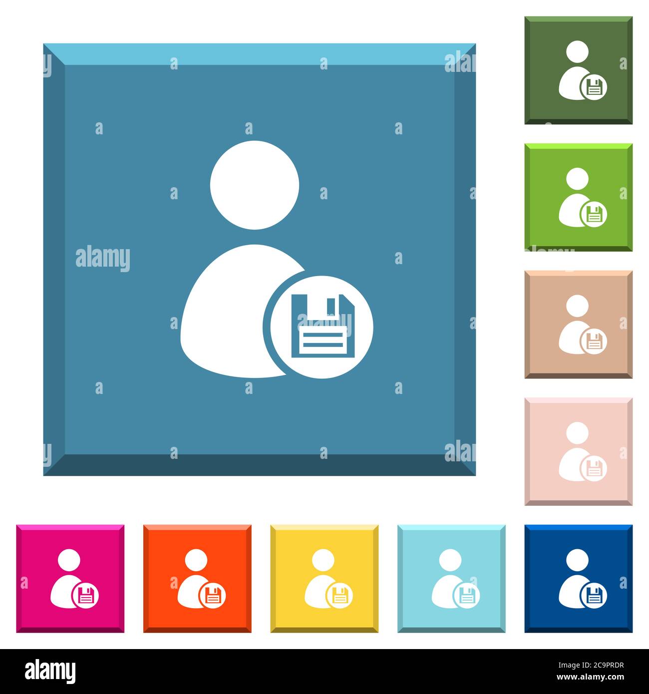 Save user account white icons on edged square buttons in various trendy ...