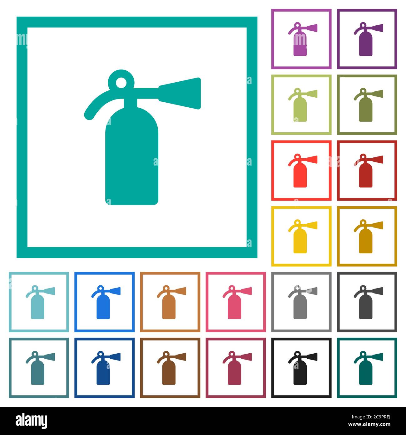 Fire extinguisher flat color icons with quadrant frames on white ...