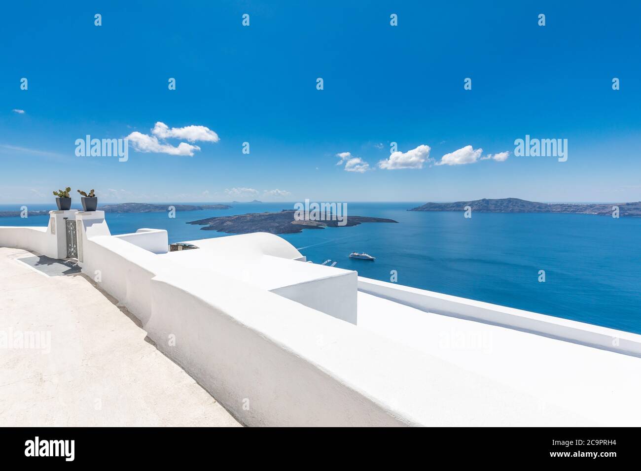 White wash staircases on Santorini Island Greece. Door entrance over ...