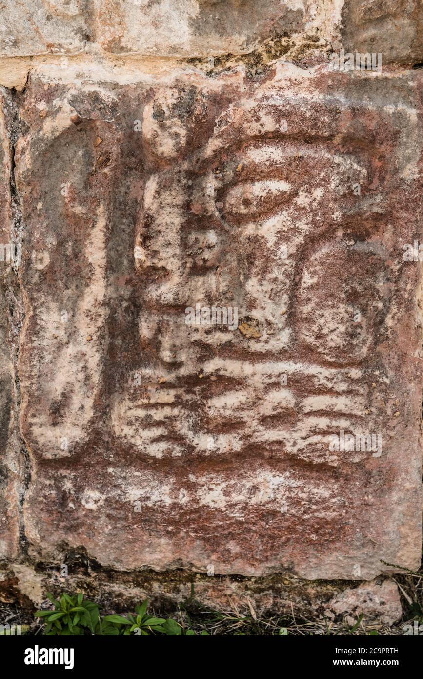 A carved building stone from the ruins of the Codz Poop or Palace of ...