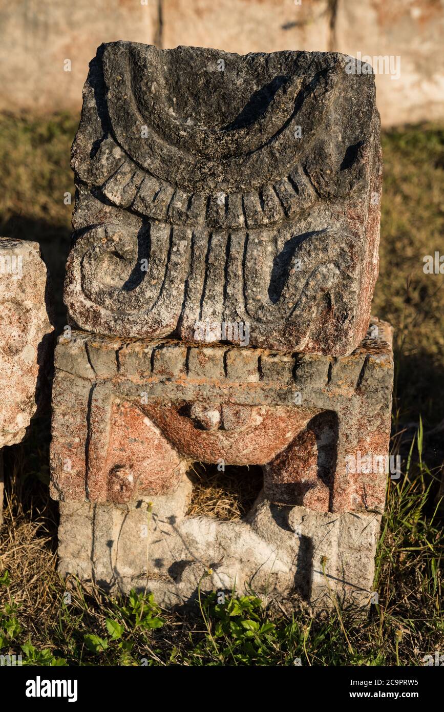 A carved building stone from the ruins of the Codz Poop or Palace of ...