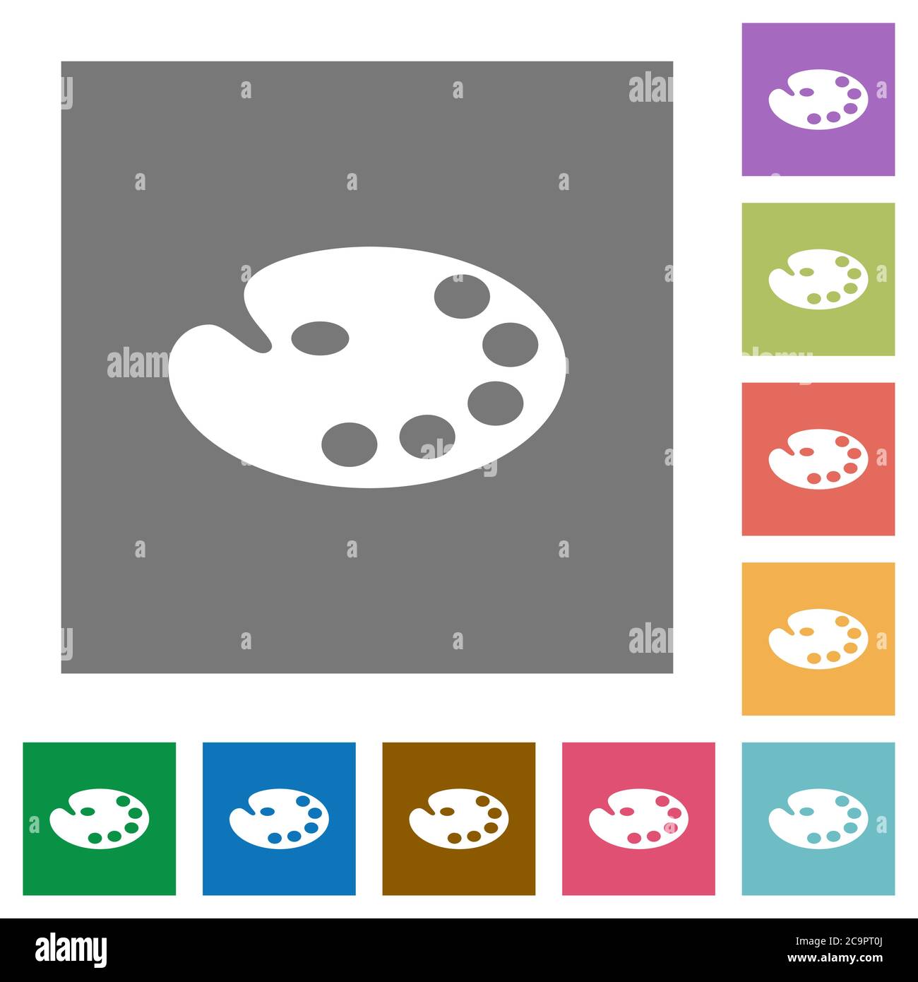 Color palette flat icons on simple color square backgrounds Stock ...
