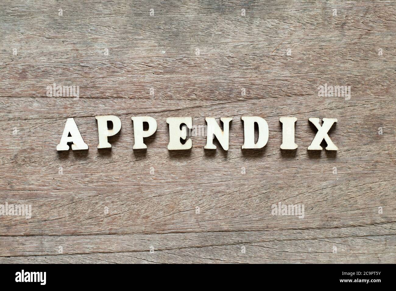 Alphabet letter block in word appendix on wood background Stock Photo ...