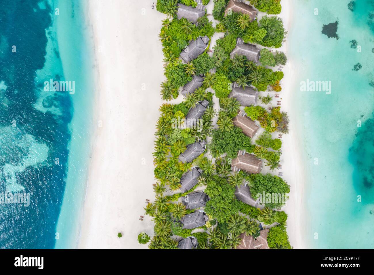 Aerial view on Maldives island. Luxury tropical resort or hotel with ...