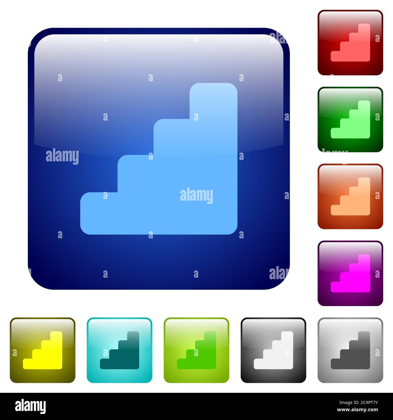 Stairs icons in rounded square color glossy button set Stock Vector ...