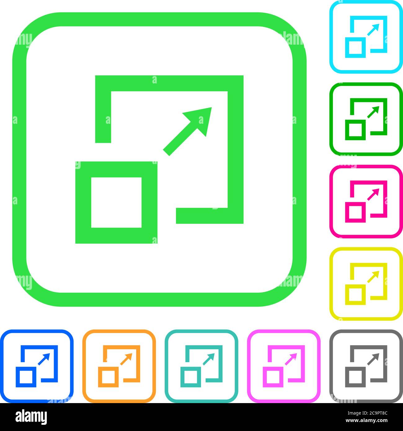 Enlarge window vivid colored flat icons in curved borders on white ...