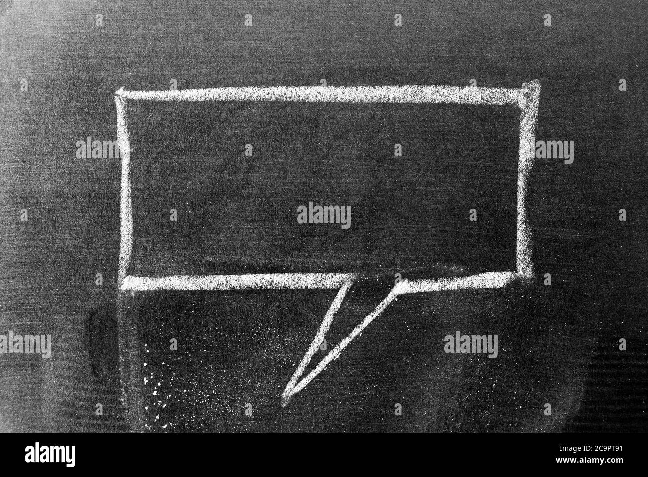 White color chalk hand drawing in square bubble speech shape with blank ...