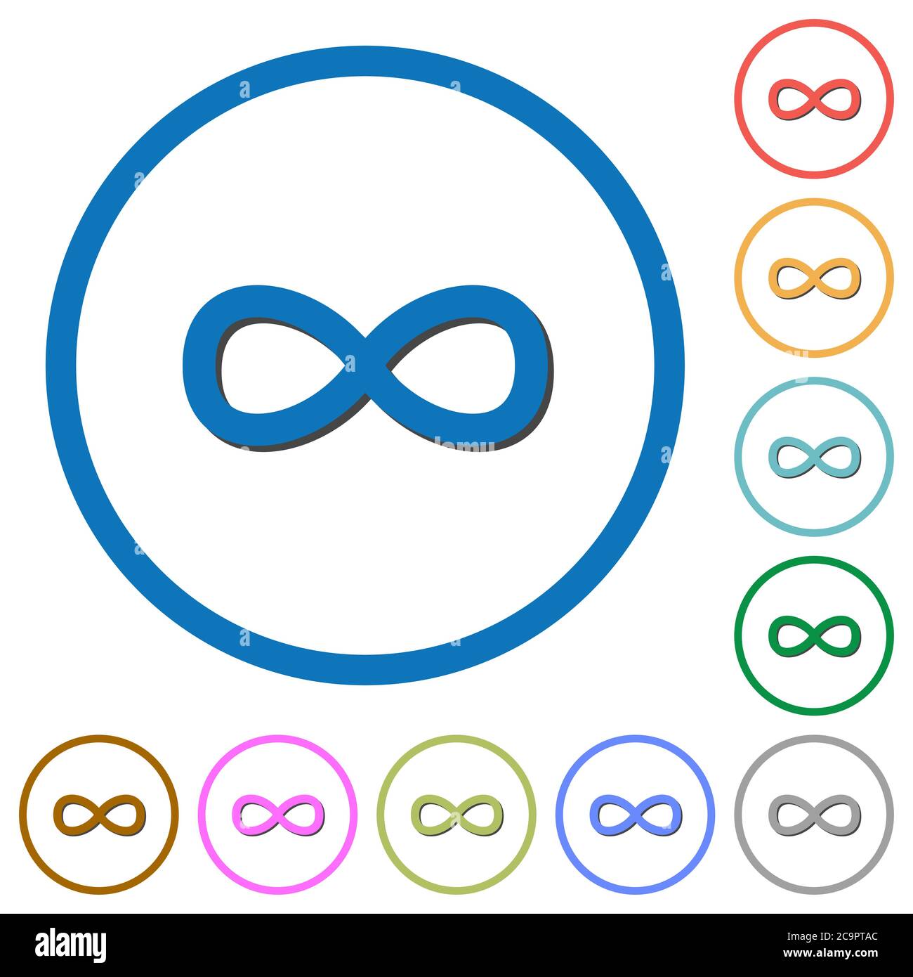 Infinity symbol flat color vector icons with shadows in round outlines ...