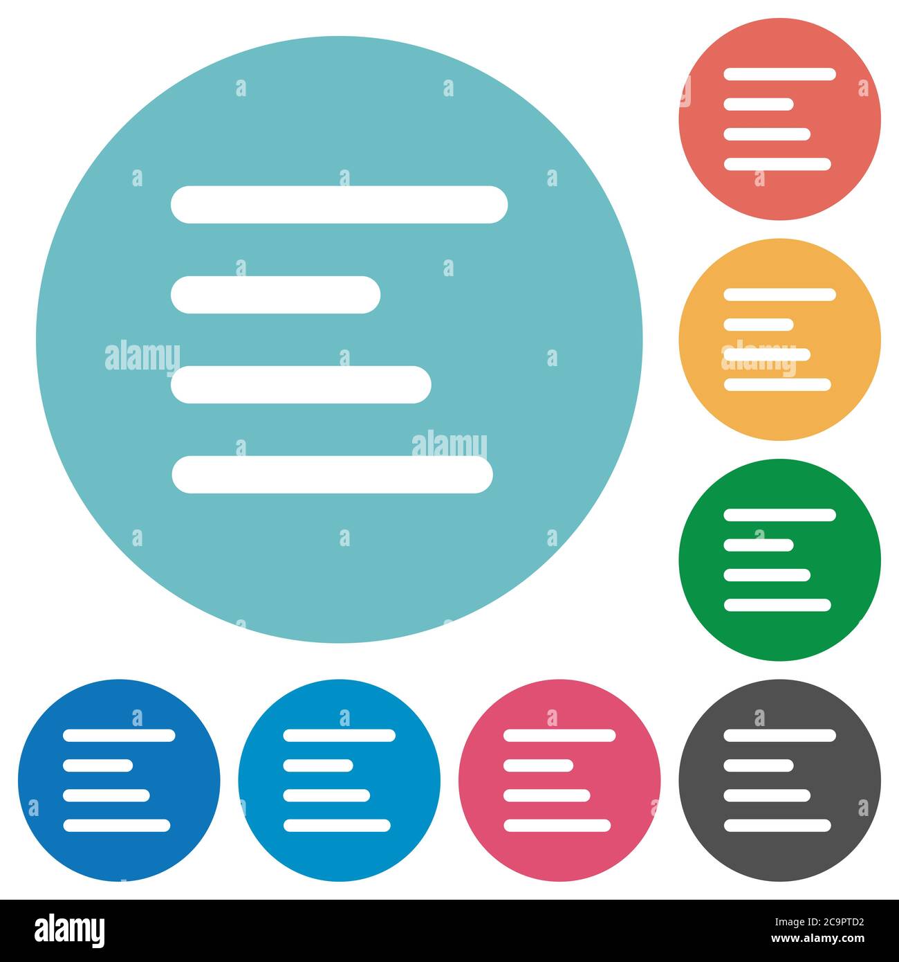 Text align left flat white icons on round color backgrounds Stock ...