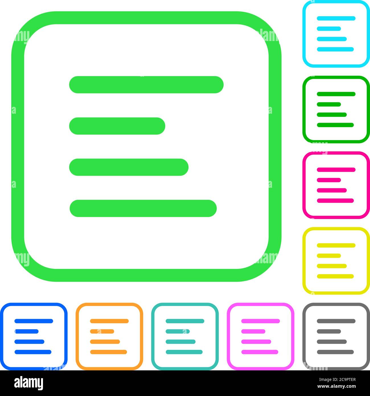 Text align left vivid colored flat icons in curved borders on white ...