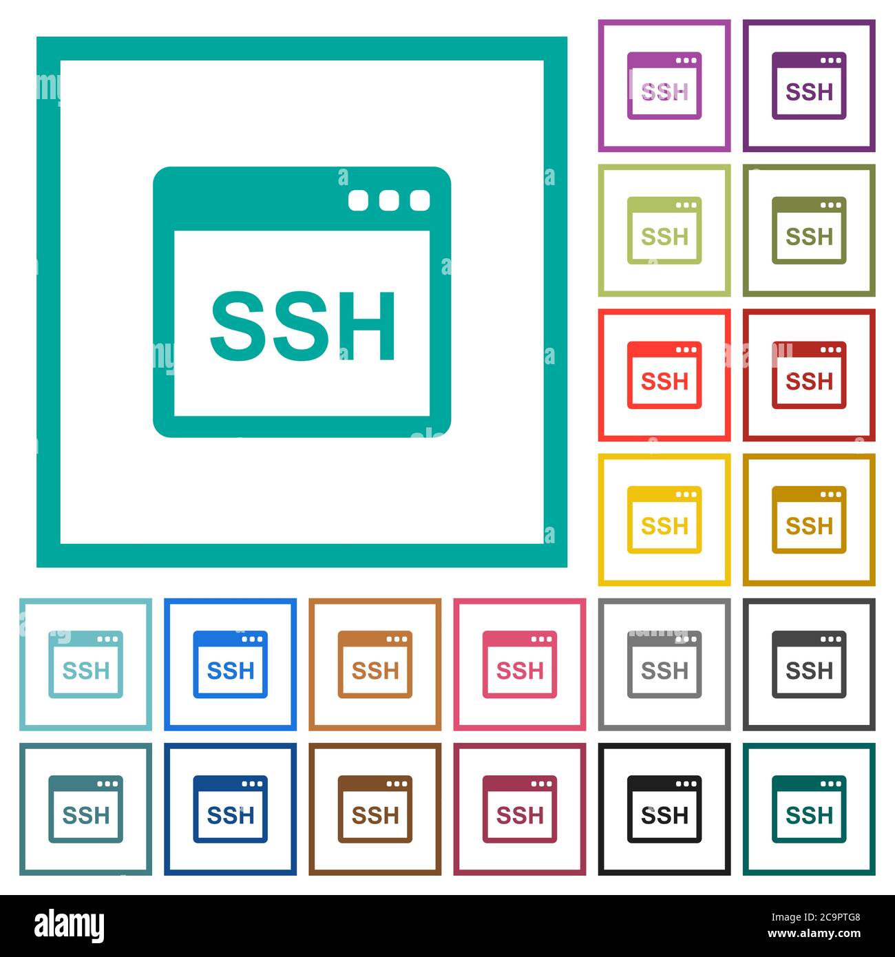 SSH terminal flat color icons with quadrant frames on white background ...