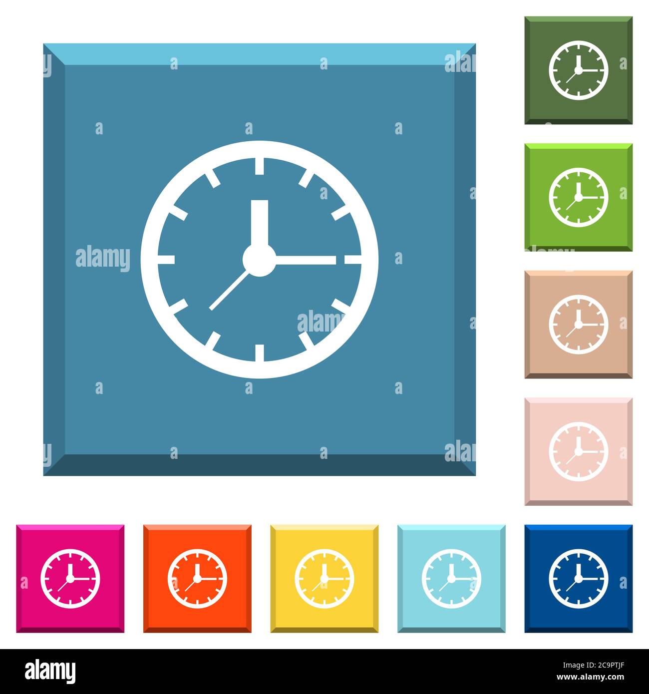 Analog clock white icons on edged square buttons in various trendy ...