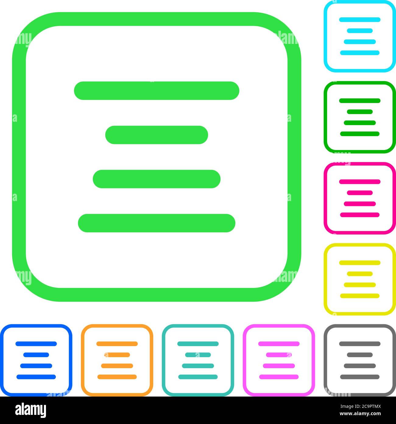 Text align center vivid colored flat icons in curved borders on white ...