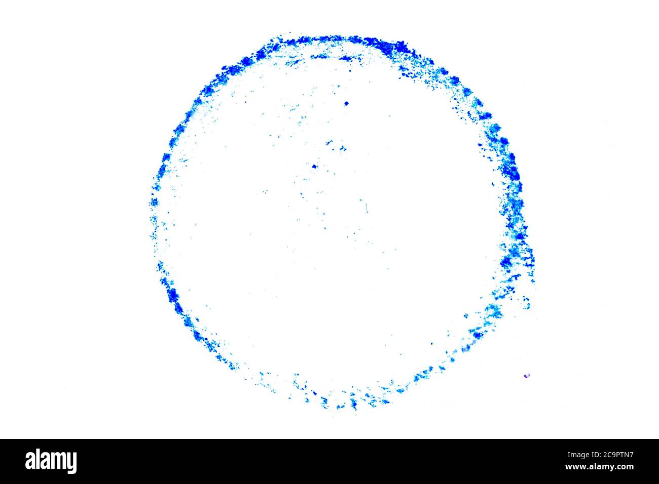 Blue color ink in round shape textured background as stamp or frame ...