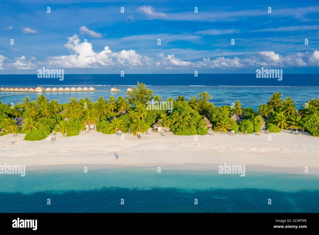 Aerial view of beach in Maldives. Amazing aerial landscape in Maldives ...