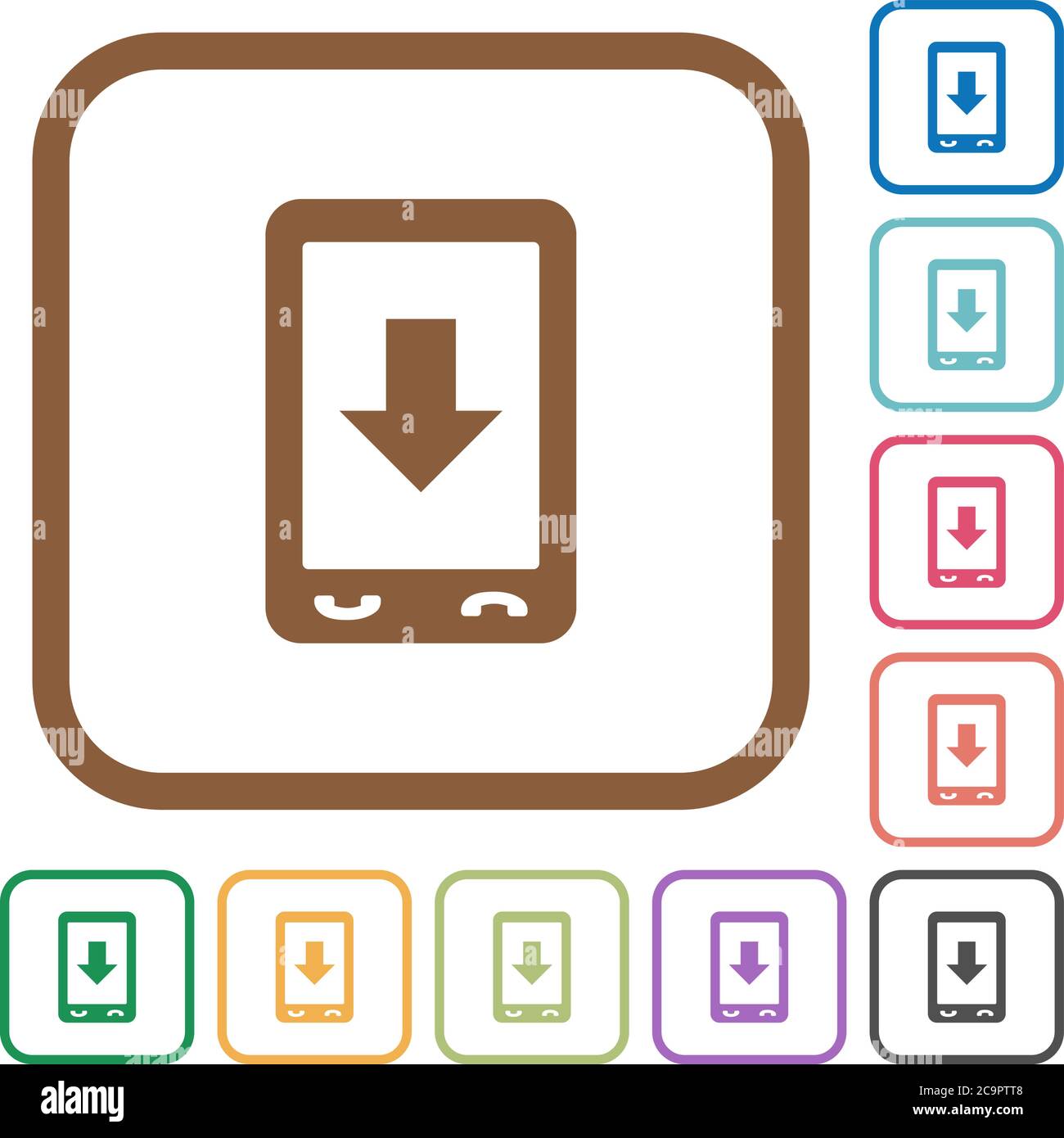 Mobile scroll down simple icons in color rounded square frames on white background Stock Vector ...