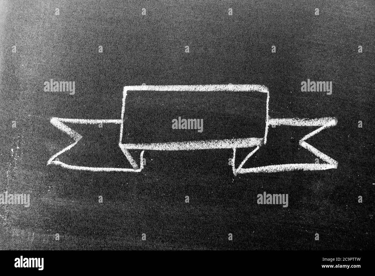 White chalk hand drawing in blank award ribbon banner shape on ...