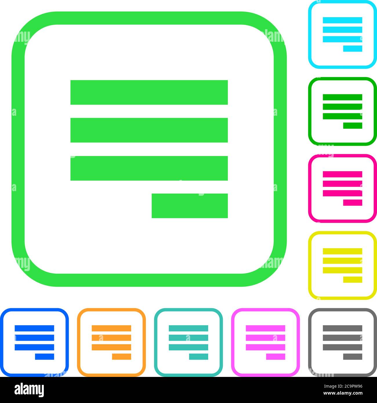 Text align justify last row right vivid colored flat icons in curved ...