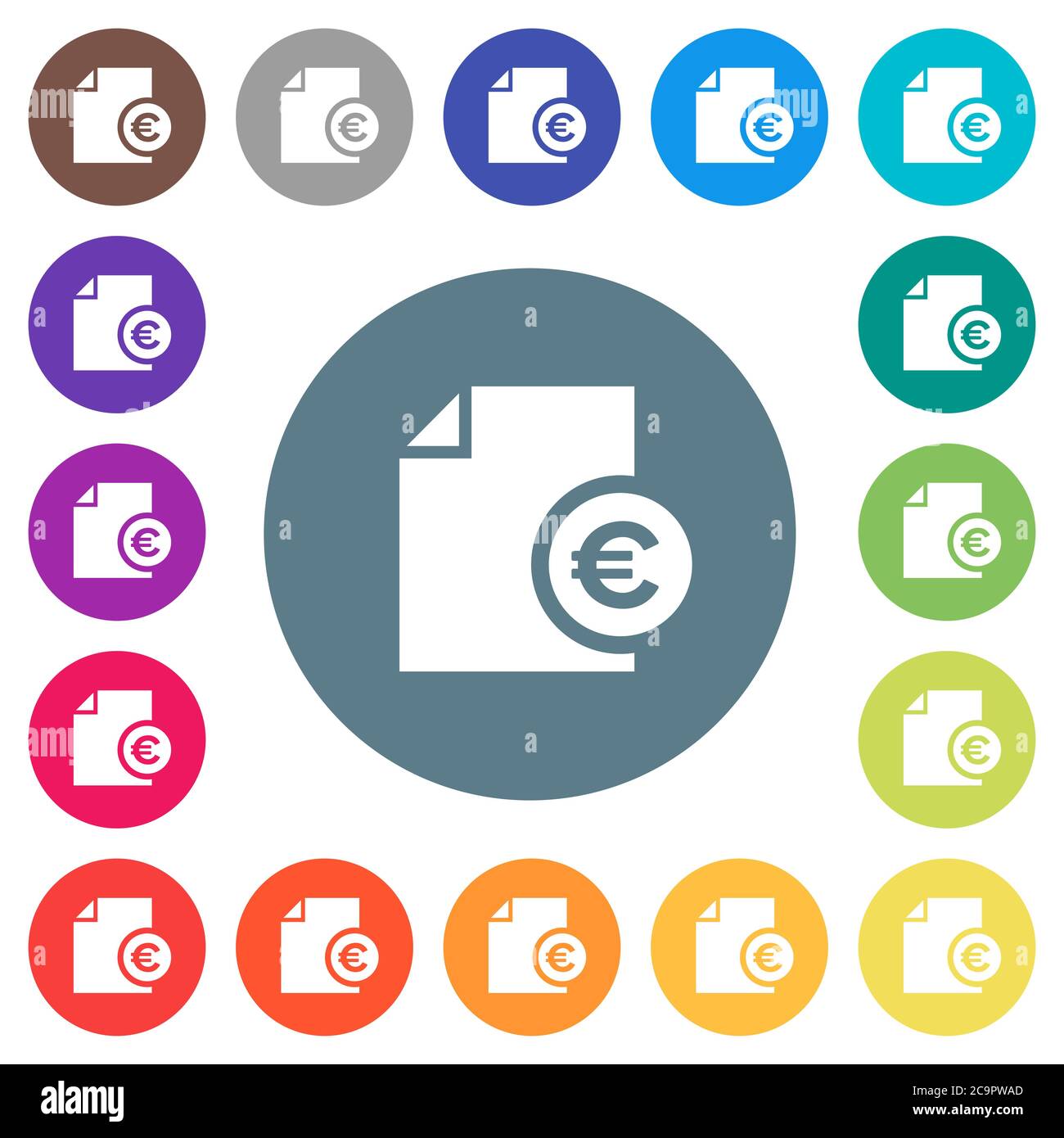 Euro financial report flat white icons on round color backgrounds. 17 ...