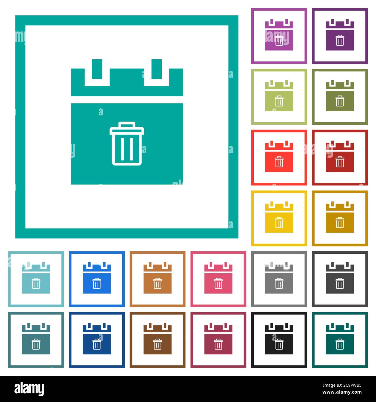 Delete schedule item flat color icons with quadrant frames on white ...