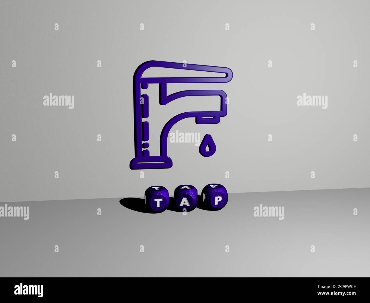 3D representation of tap with icon on the wall and text arranged by ...