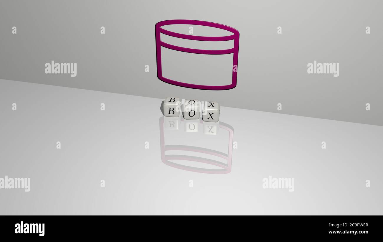 3D graphical image of box vertically along with text built by metallic ...