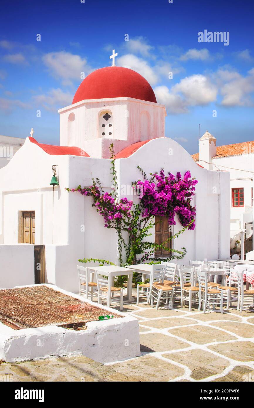 Church with red dome in Mykonos town, Greece Stock Photo - Alamy