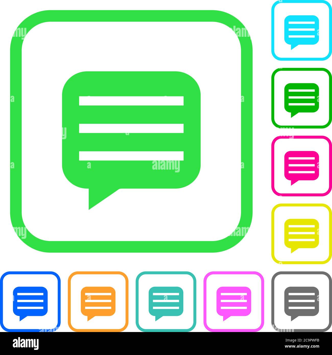 Message box with rows vivid colored flat icons in curved borders on ...