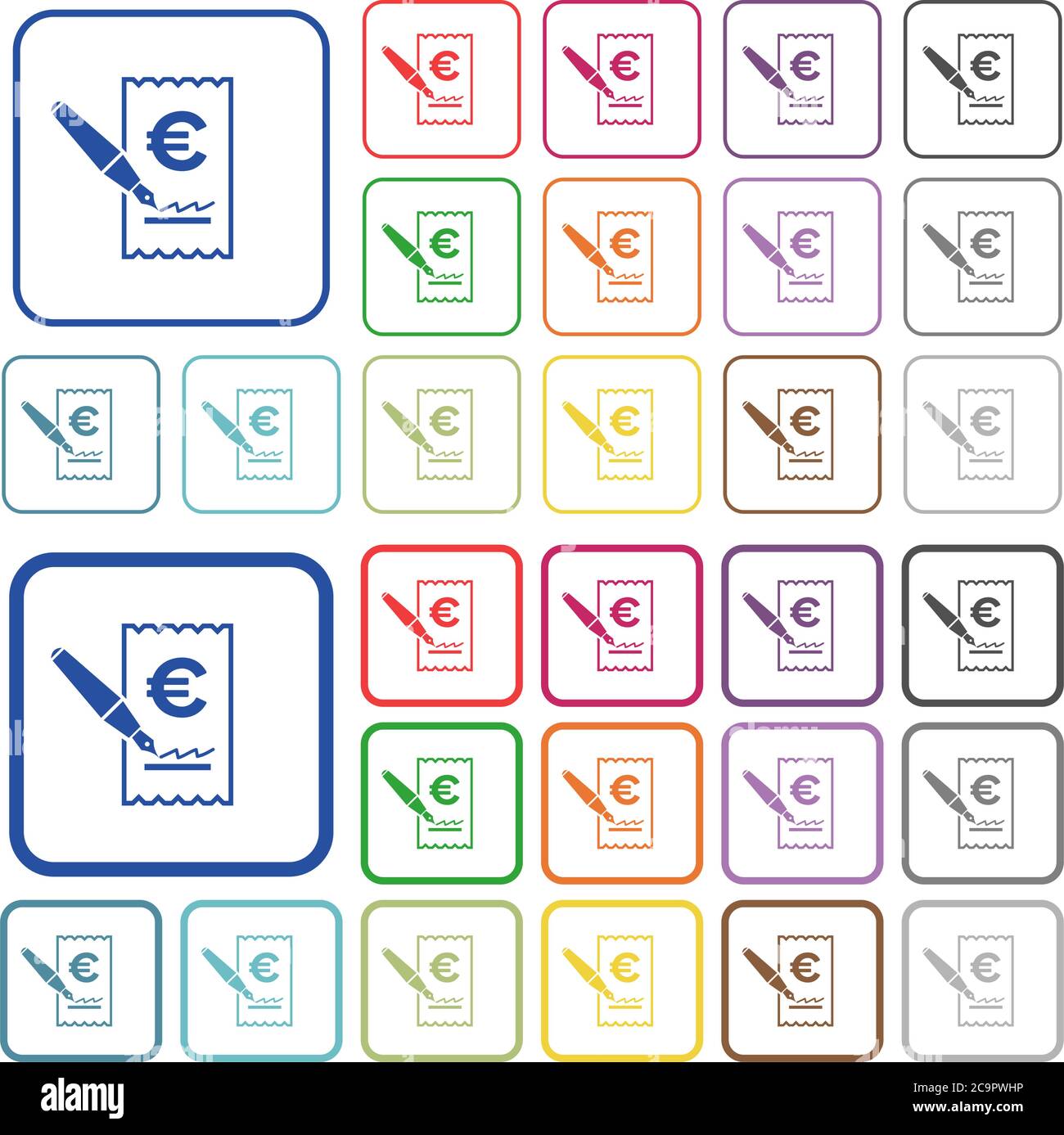 Signing Euro cheque color flat icons in rounded square frames. Thin and ...