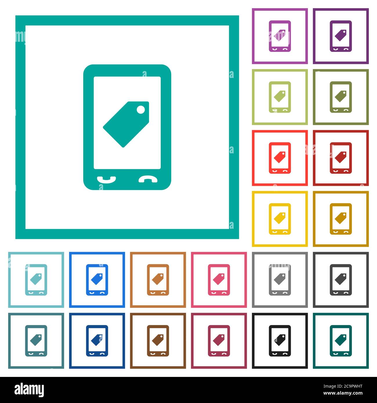 Mobile label flat color icons with quadrant frames on white background ...