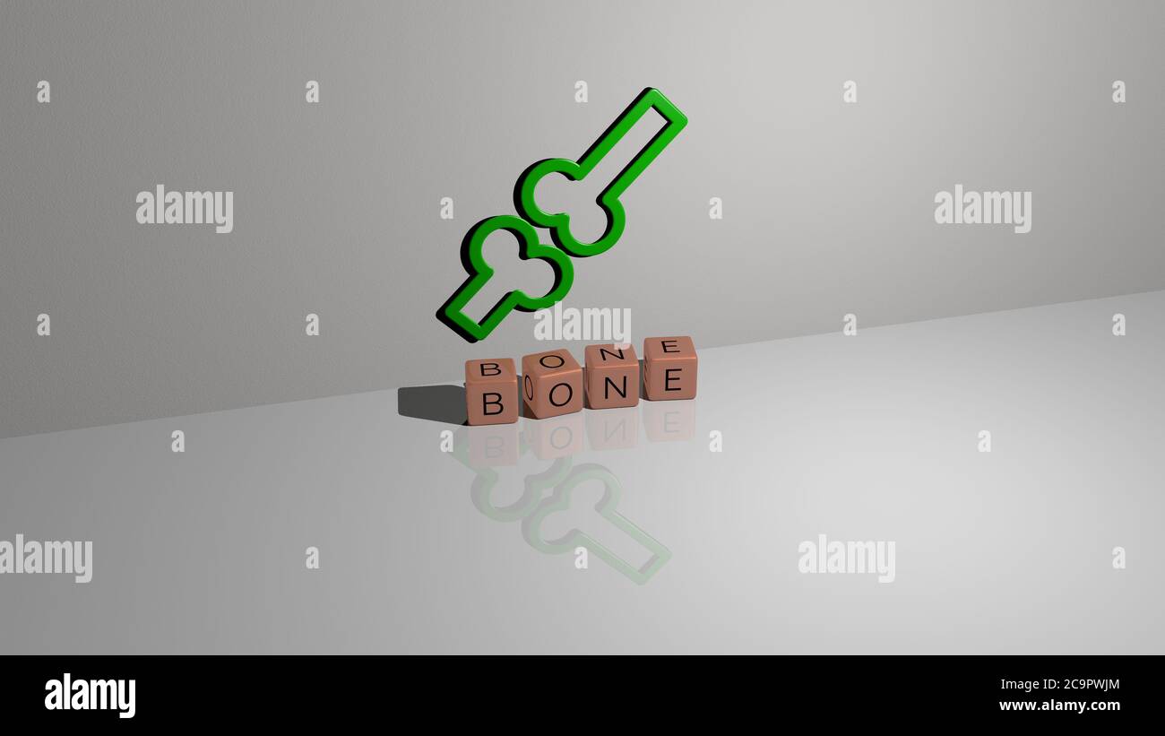 3D graphical image of bone vertically along with text built by metallic ...