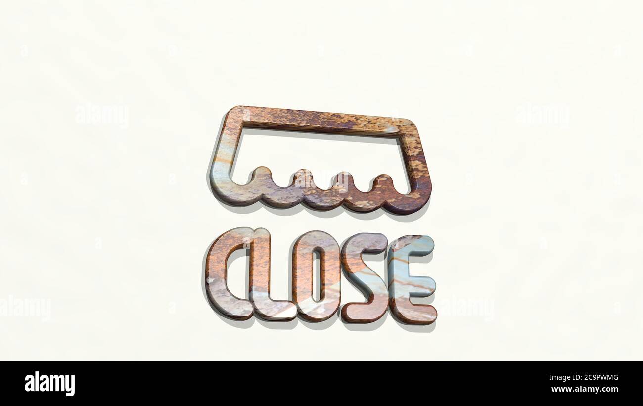 shop close made by 3D illustration of a shiny metallic sculpture on a ...