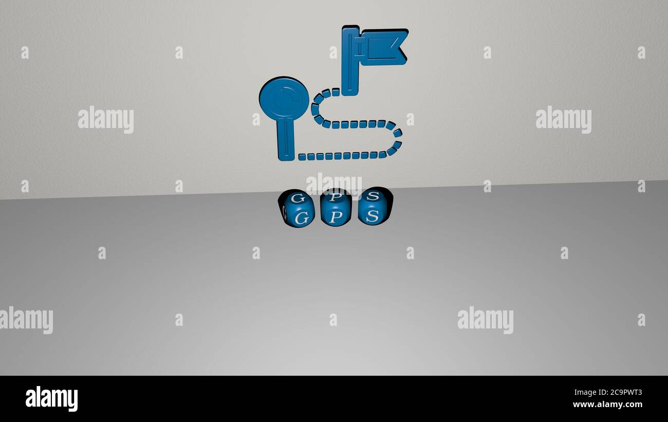 3D representation of GPS with icon on the wall and text arranged by ...