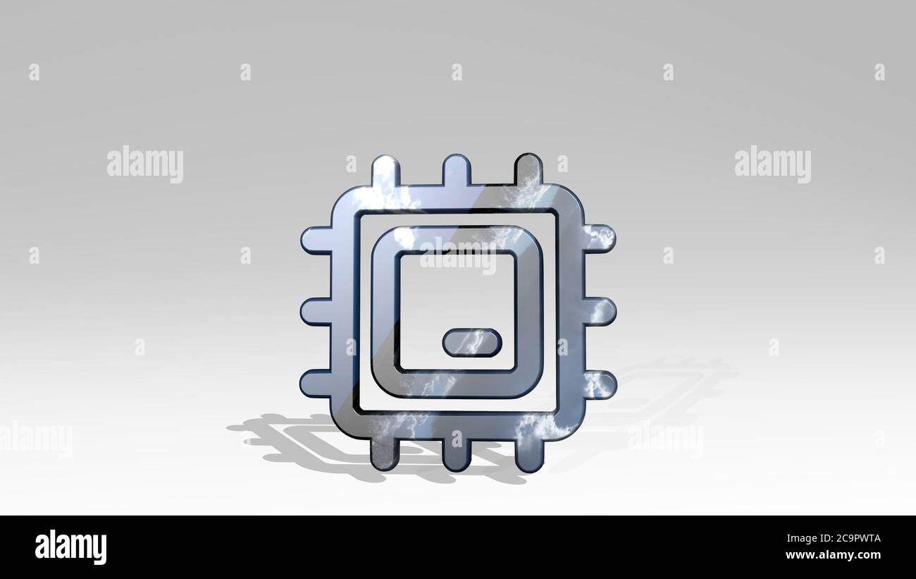 COMPUTER CHIP casting shadow with two lights. 3D illustration of ...