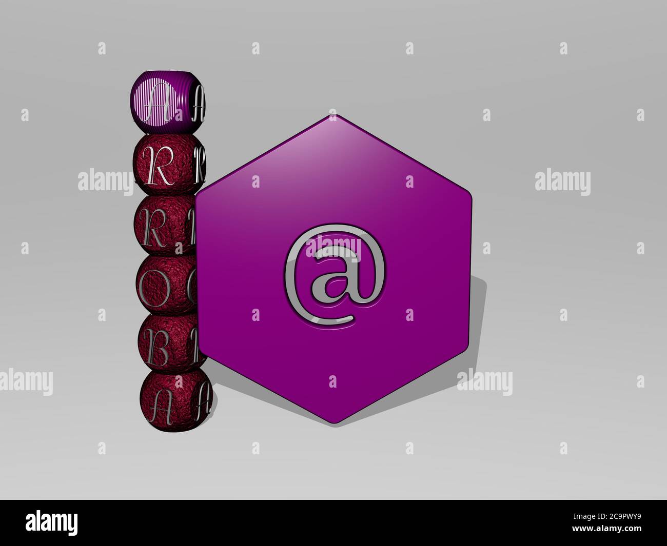 3D representation of arroba with icon on the wall and text arranged by ...