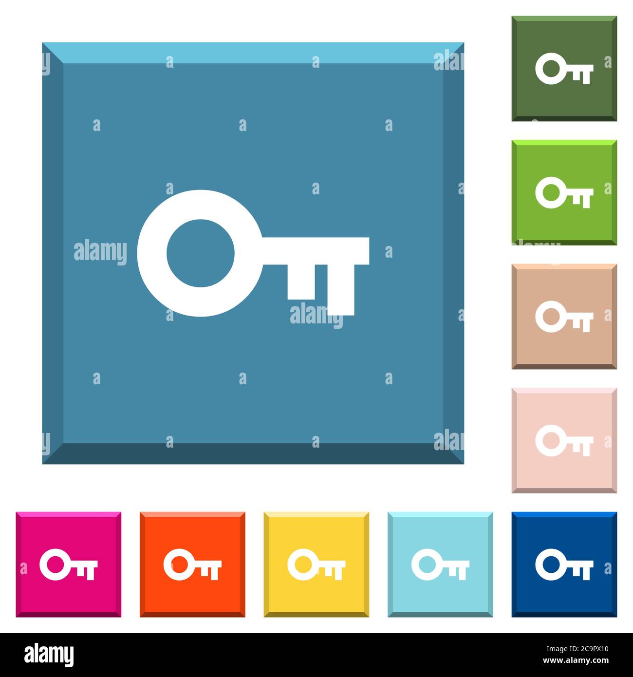 Old key white icons on edged square buttons in various trendy colors ...
