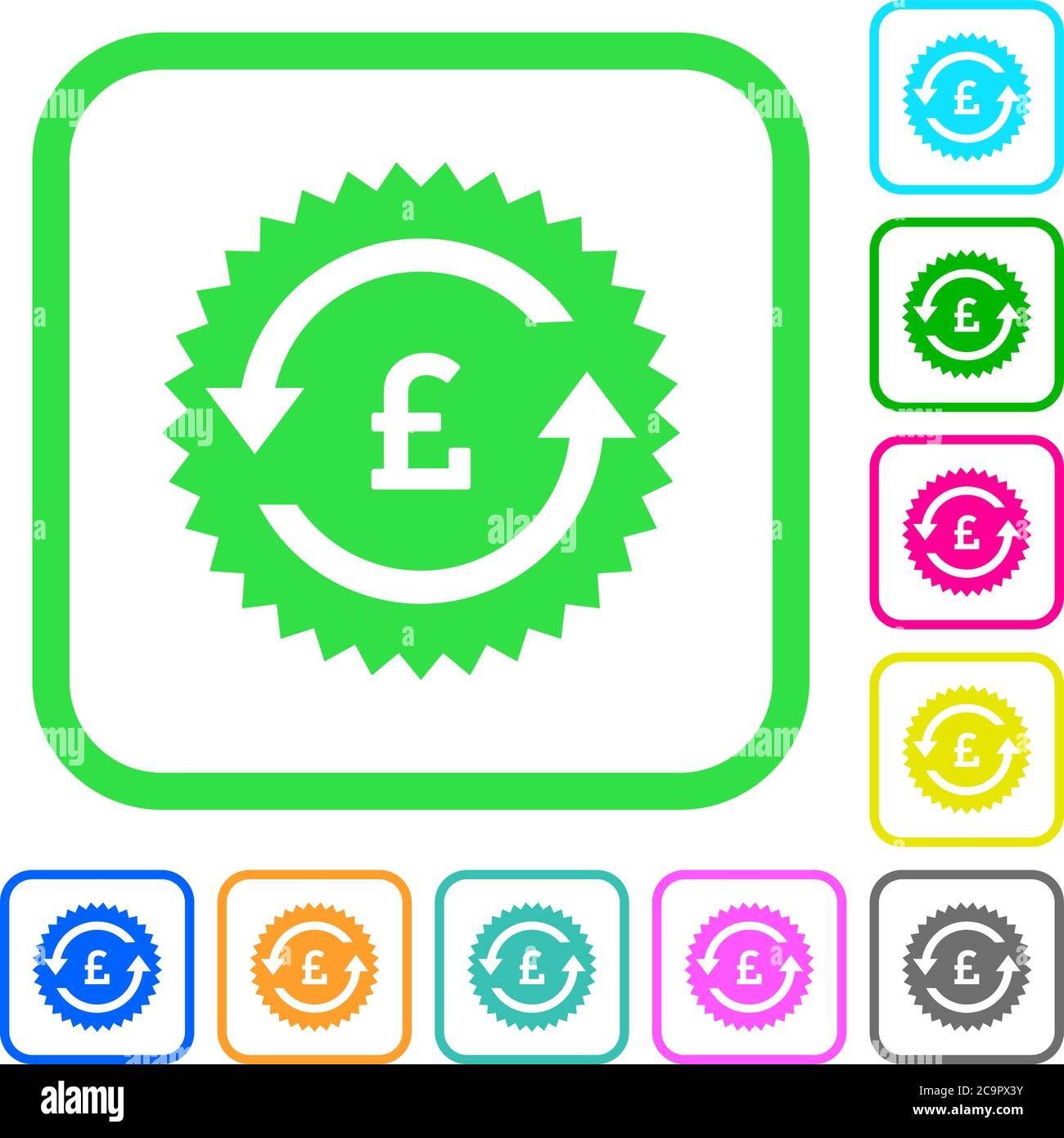 Pound pay back guarantee sticker vivid colored flat icons in curved ...