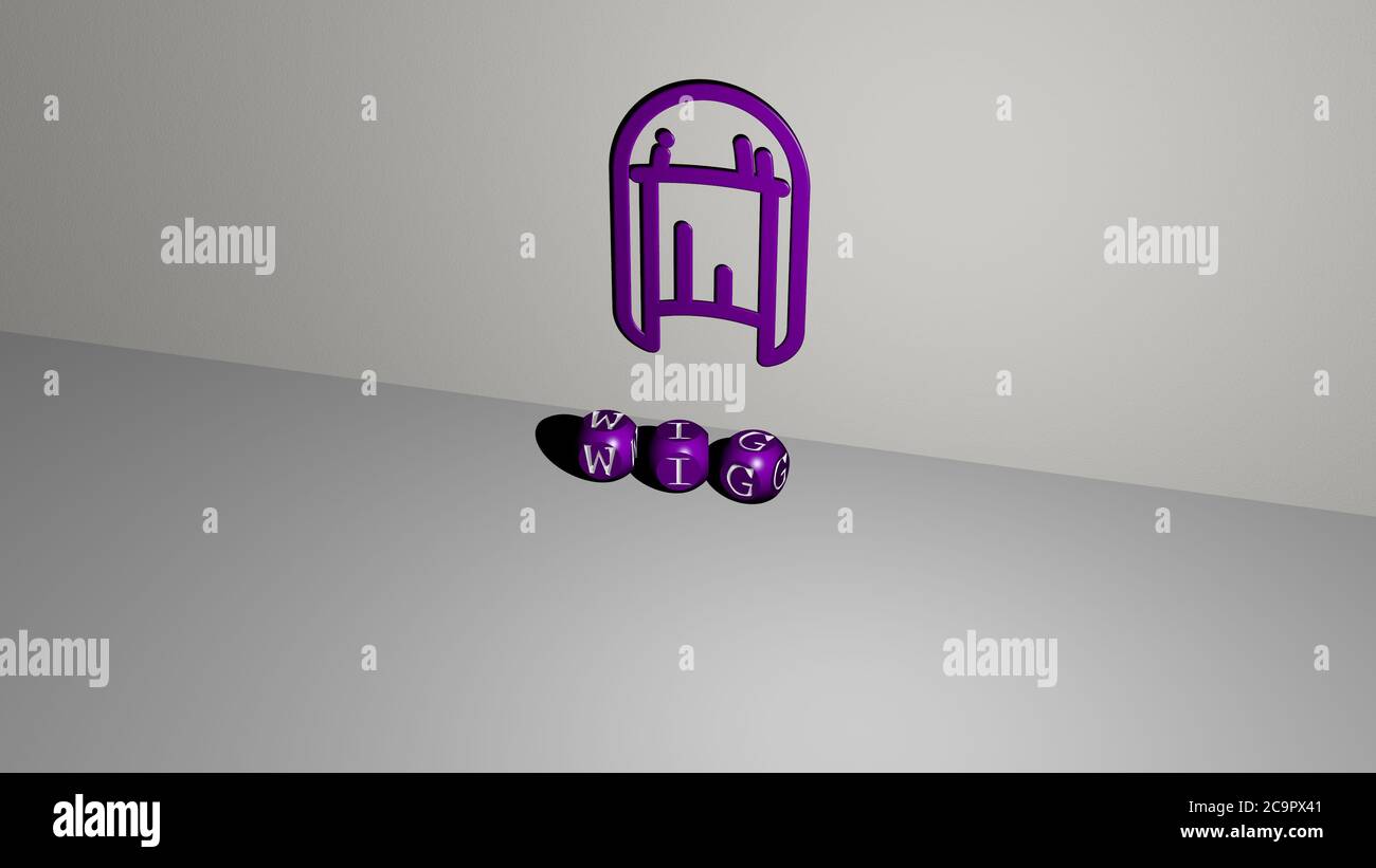 3D illustration of WIG graphics and text made by metallic dice letters ...