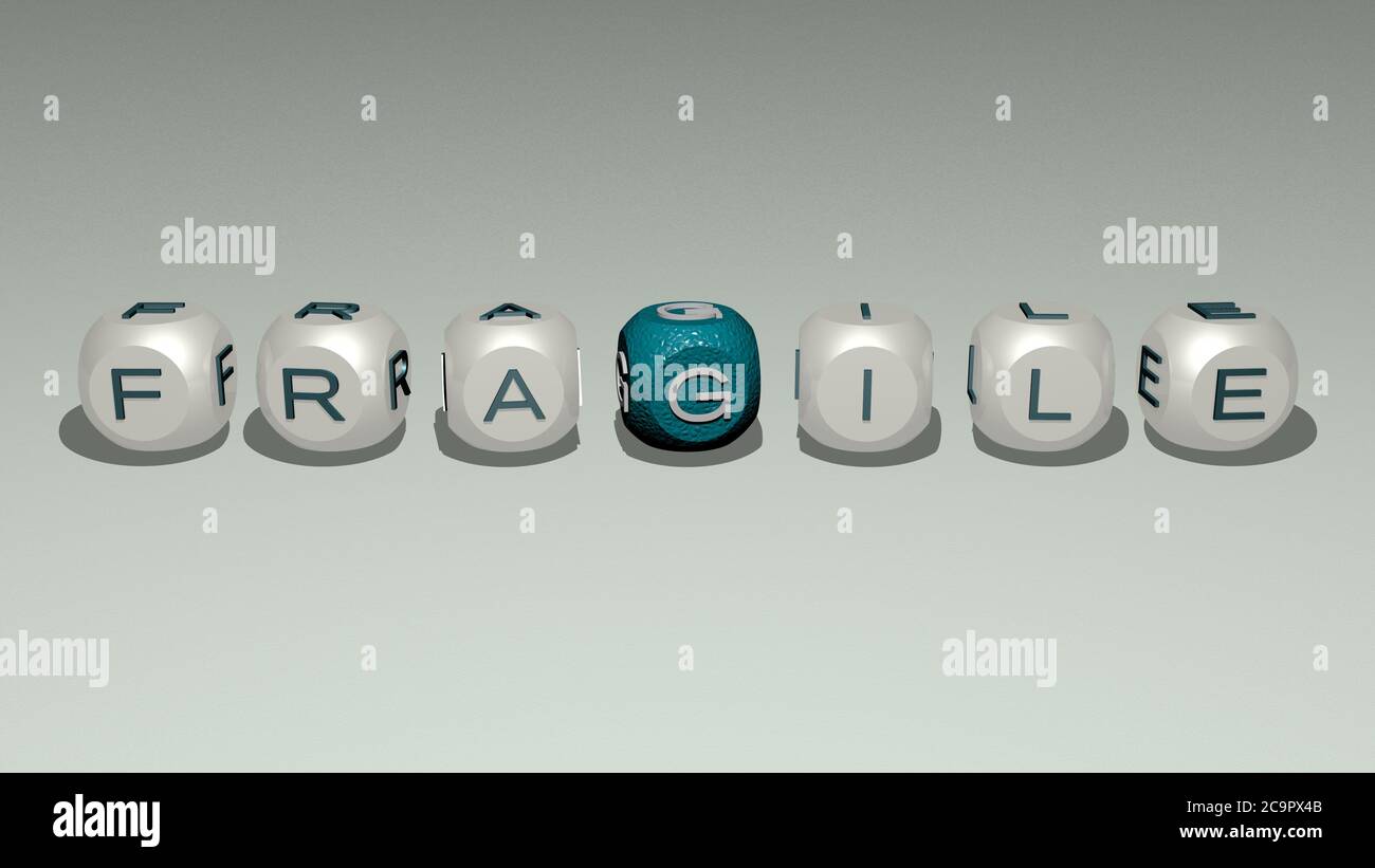 combination of fragile built by cubic letters from the top perspective ...