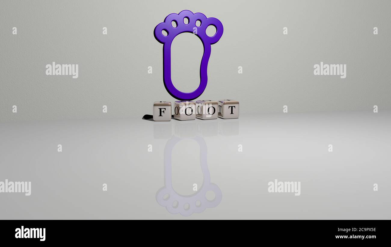 3D illustration of FOOT graphics and text made by metallic dice letters ...