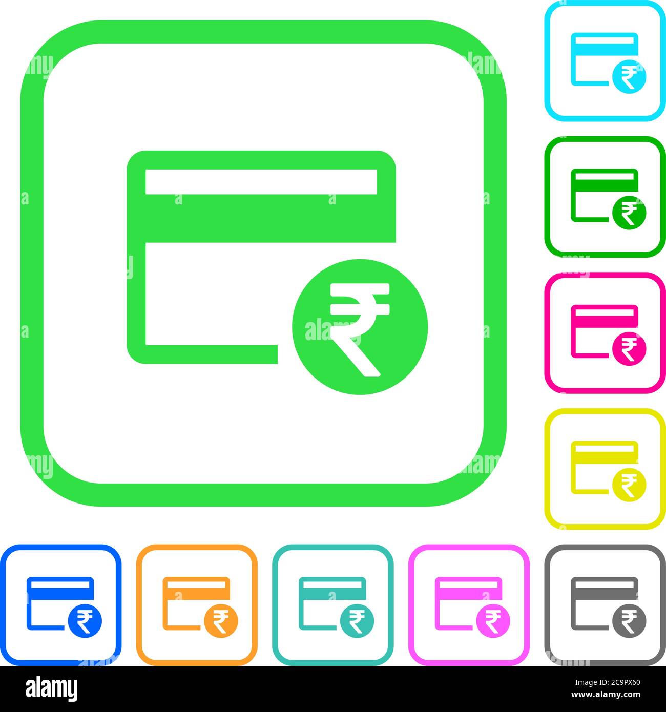 Rupee credit card vivid colored flat icons in curved borders on white ...
