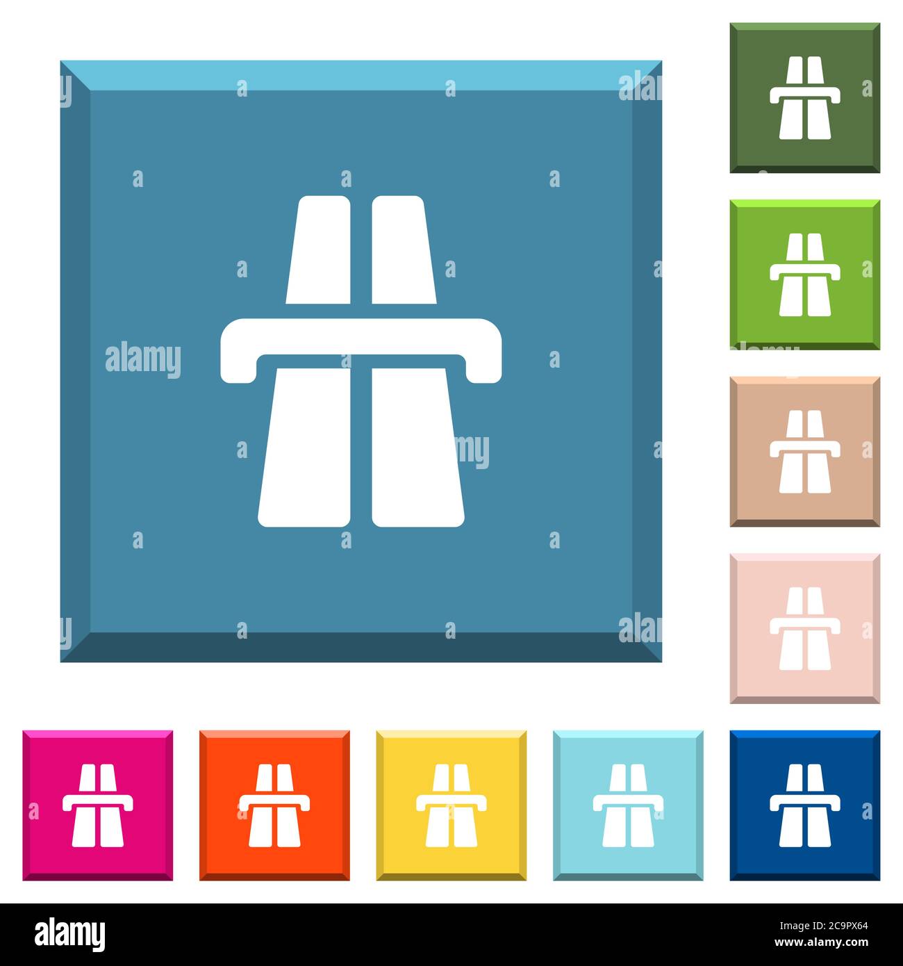 Highway white icons on edged square buttons in various trendy colors ...